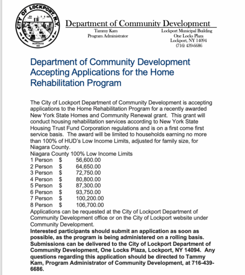 Accepting Applications to the Home Improvement Program | Lockport, NY